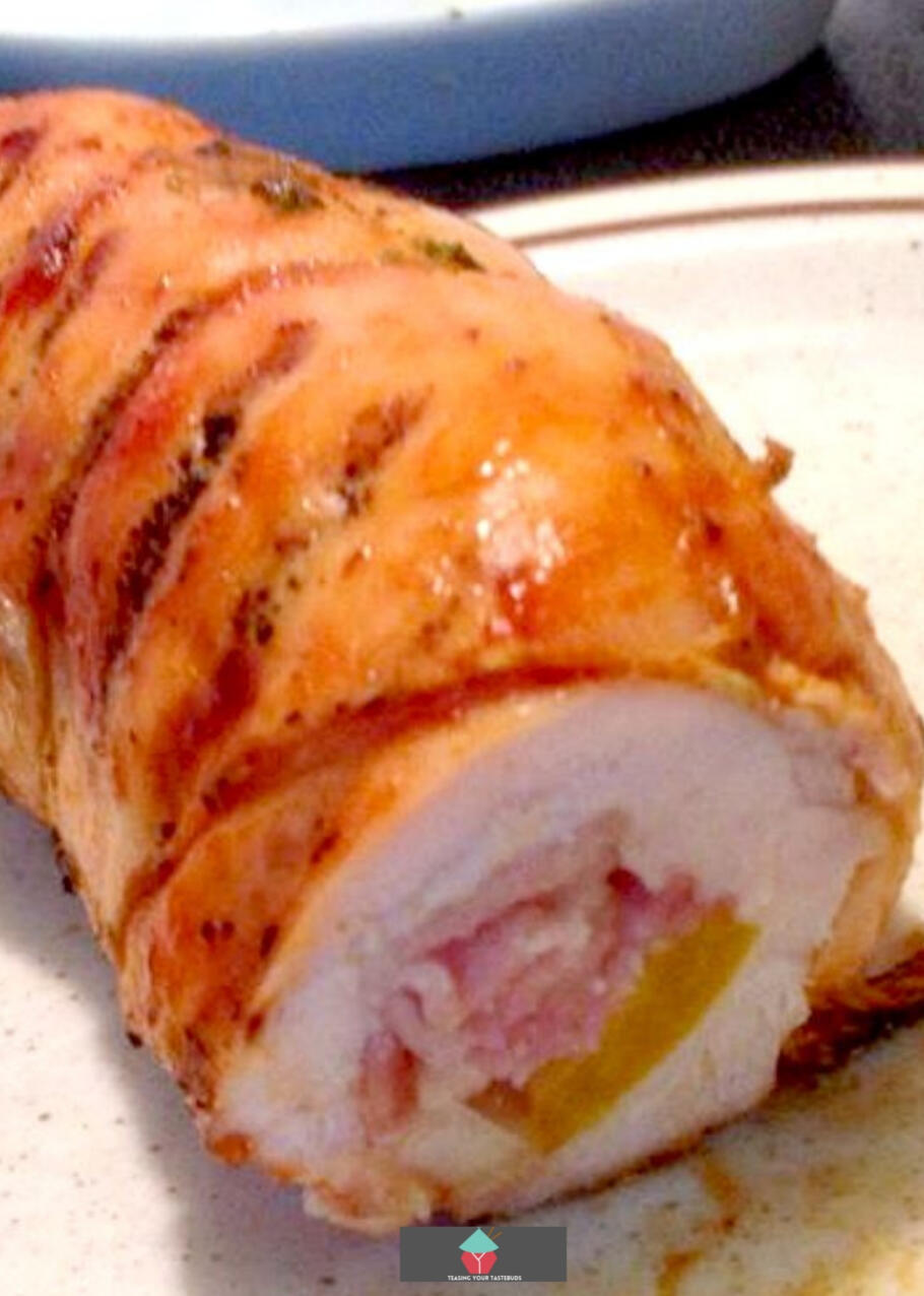 Rolled BBQ Chicken Breast With Bacon and Peppers | Lovefoodies