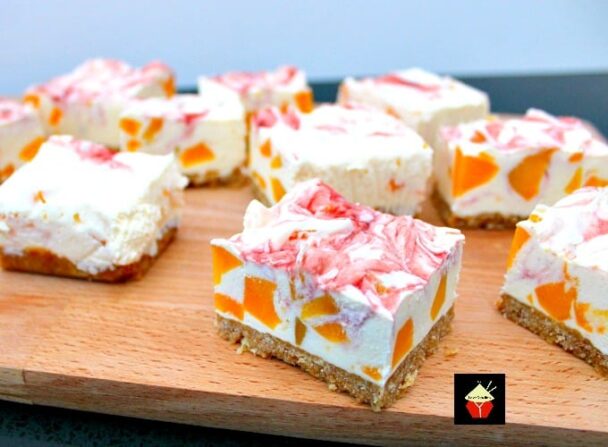 Easy Peach Cheesecake With Raspberry Swirl